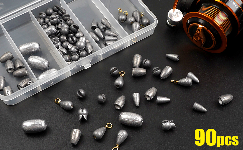 Amazon.com : Fishing Weights Sinkers Kit, 90pcs Assorted Split Shot Fishing Weights Bullet ...