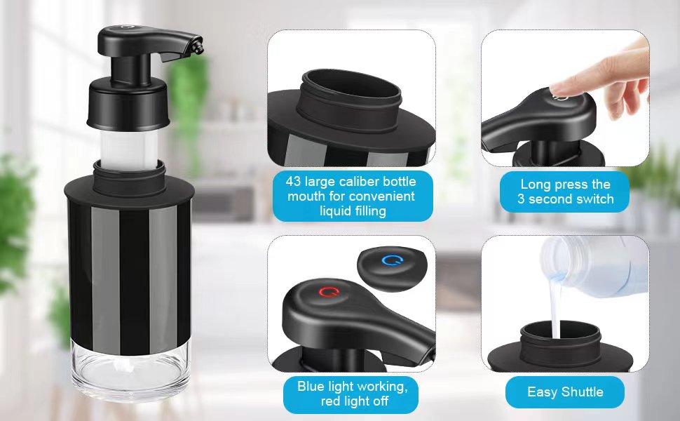 Amazon.com: Automatic Foaming Soap Dispenser Touchless Hands-Free: Black Modern Smart Electric ...