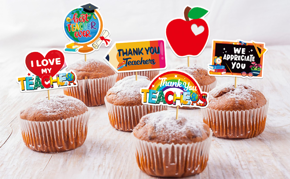 Amazon.com: 24Pcs Thank You Teacher Cupcake Toppers Thank You Cupcake ...