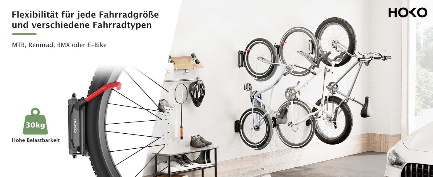 HOKO-VELO 30 Fahrradhalterung Wandmontage mit Hinterrad Halterung – Seitlich schwenkbar ...