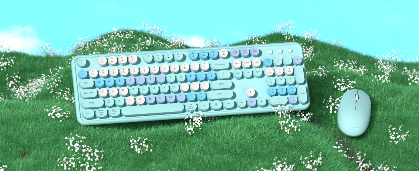 Wireless Computer Keyboard And Mouse Combo Coveva Colorful Typewriter Retro