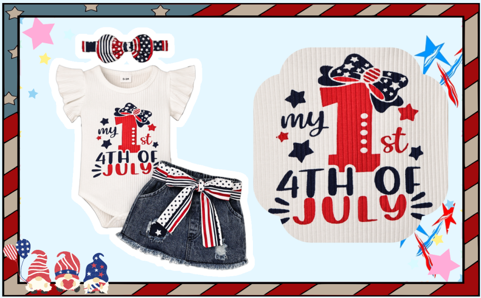 Amazon.com: FOCUTEBB 0 3 Months My 1st 4th of July Outfits Baby Girls Clothes Ruffle Romper Cute ...