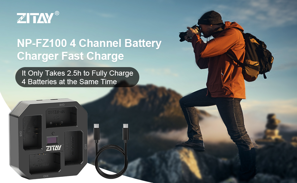 ZITAY NP-FZ100 Battery Charger 4 Way PD Fast Charge NPFZ100 (With 65W Adapter) Type-C and DC for ...