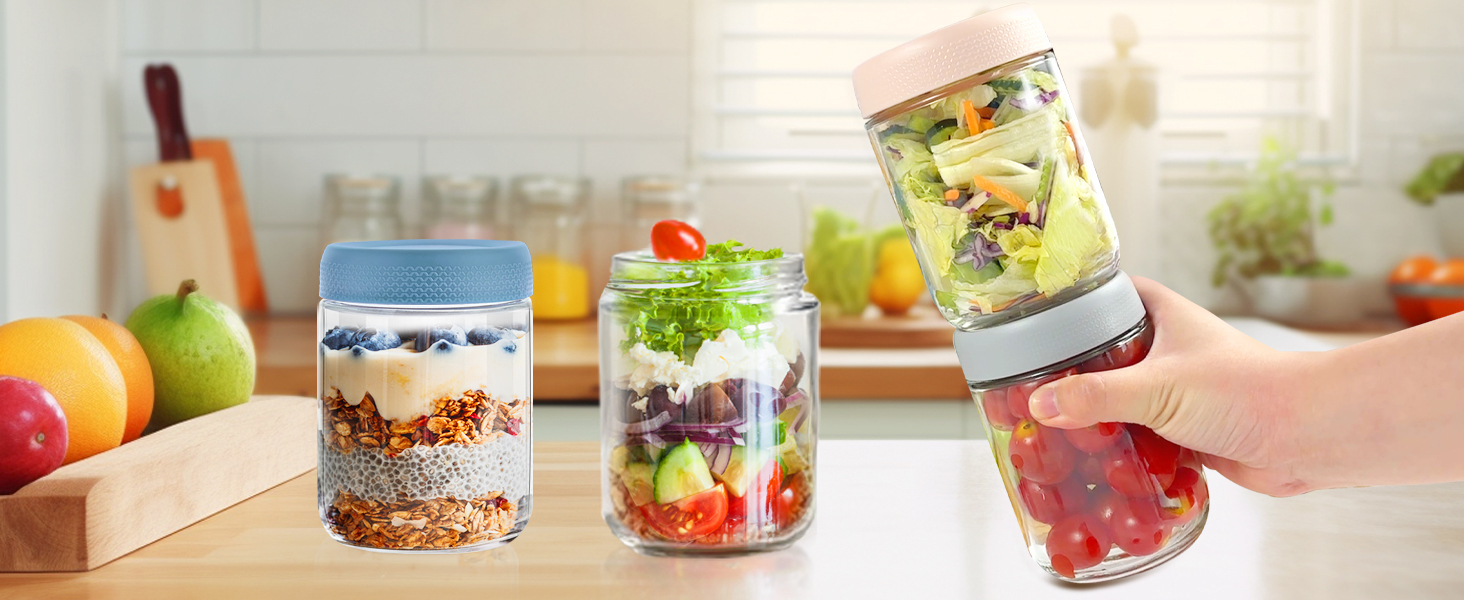 Amazon.com: MR.KIANGCI 6 Pack Overnight Oats Containers with Lids, Glass Jar Mason Jars 16 OZ ...