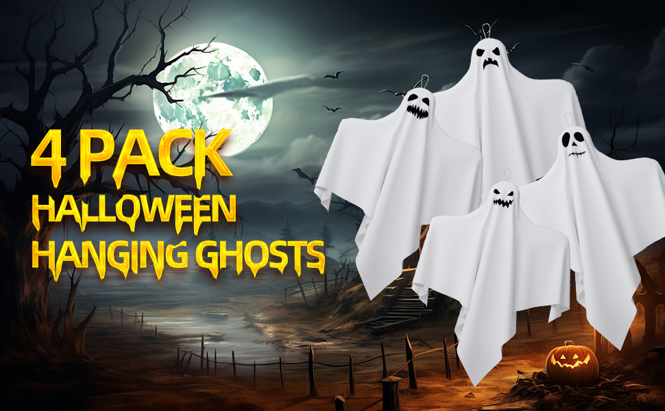 Amazon.com: 4 Pcs Hanging Ghost Halloween Outdoor Decorations, 31" Cute Flying Ghosts Halloween ...