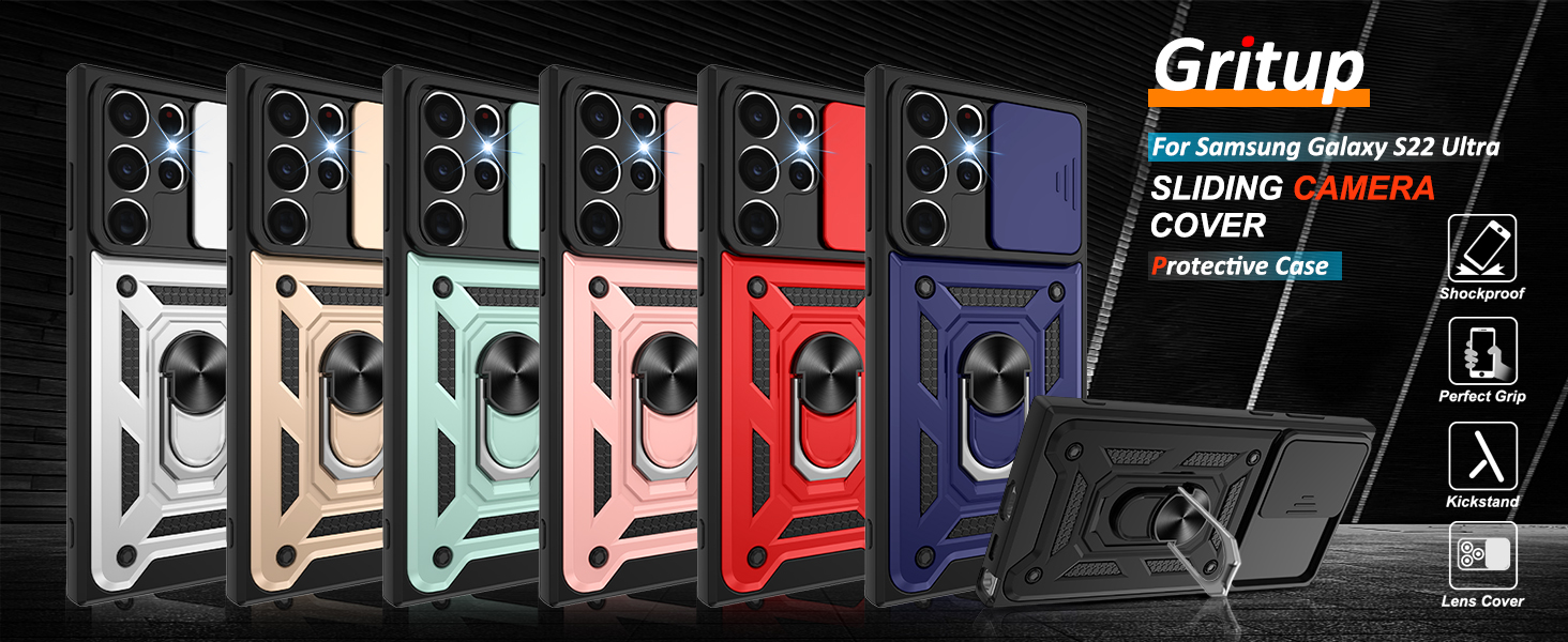 Amazon.com: Gritup for Samsung Galaxy-S22-Ultra Case with Slide Camera Cover & [HD Screen ...