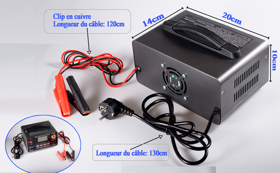 Etrogo Chargeur Batterie Voitures 12V 24V Lithium, LiFePO4,(AGM/Gel/SLA) Intelligent et ...
