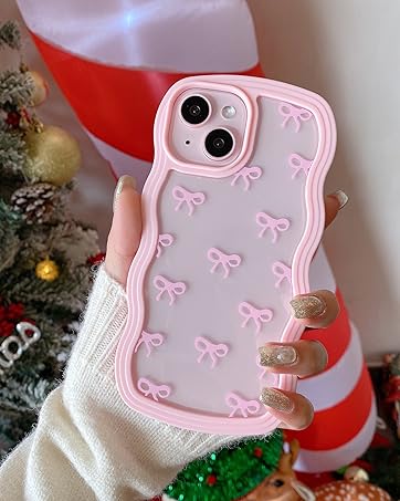 Amazon.com: QLTYPRI Bow Case for iPhone 13/iPhone 14, Clear Cute Ribbon Bow Phone Case Curly ...