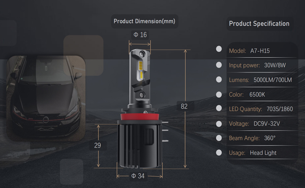 Amazon.com: SHNJAUTO H15 Headlight Bulb 80W 8000LM Chip Canbus 6000K Bombillos For Vw Benz Audi ...