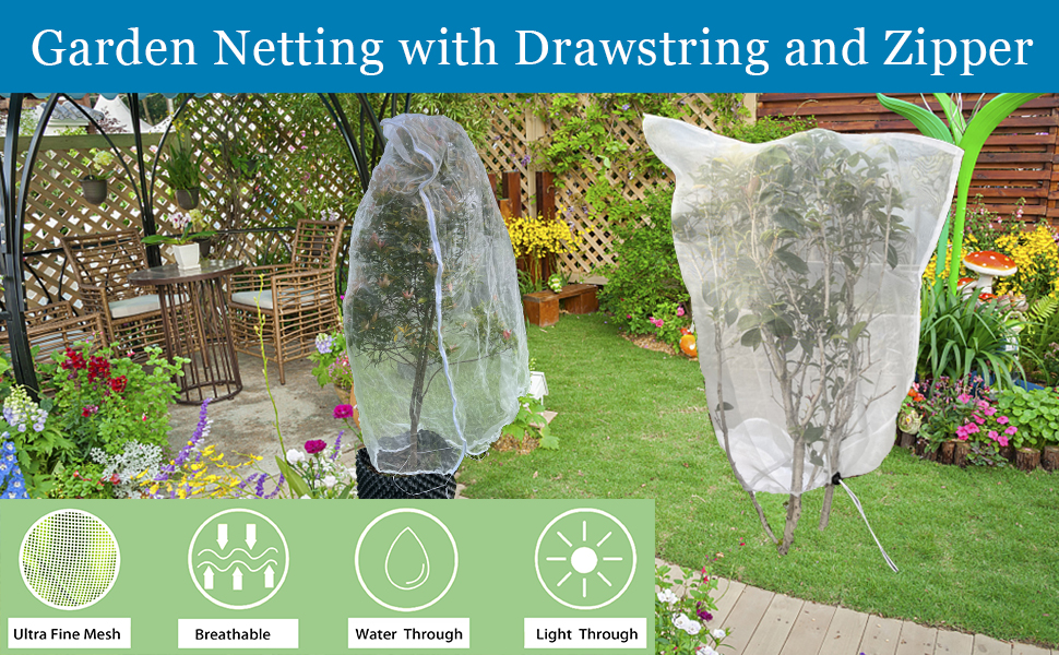 Amazon.com : BKDMZZMY Garden Netting with Drawstring and Zipper, 5.9x6.6FT Fruit Tree Netting ...