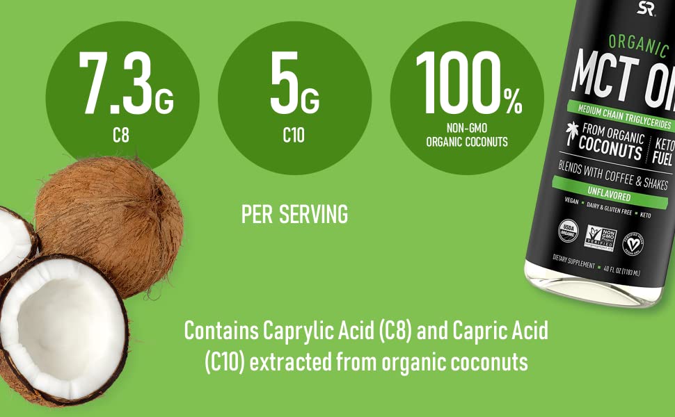 Sports Research Keto MCT Oil from Organic Coconuts - Fatty Acid Fuel for Body + Brain - Dual ...