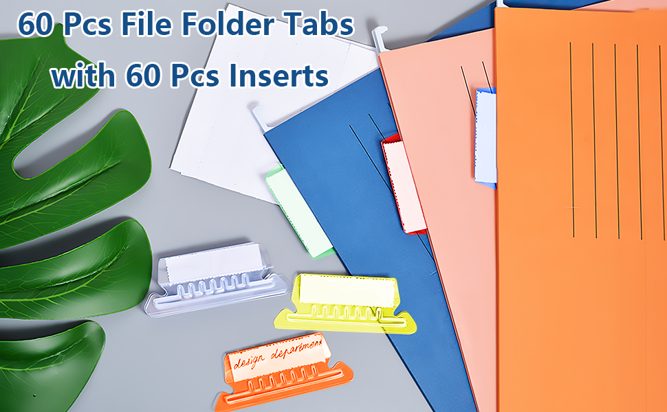 File Folder Tabs, 60 Pcs Hanging File Folder Labels, Filing Tabs and Inserts for School Office ...