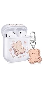 Amazon.com: Aleviker Cute AirPods Cases with Bear Keychain Cartoon Biscuit Bear Design Full ...