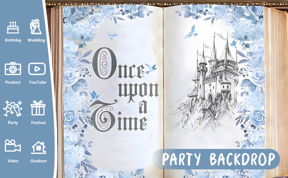 Amazon.com : 5x3ft Once Upon a Time Backdrop Fairy Castle Books Blue ...