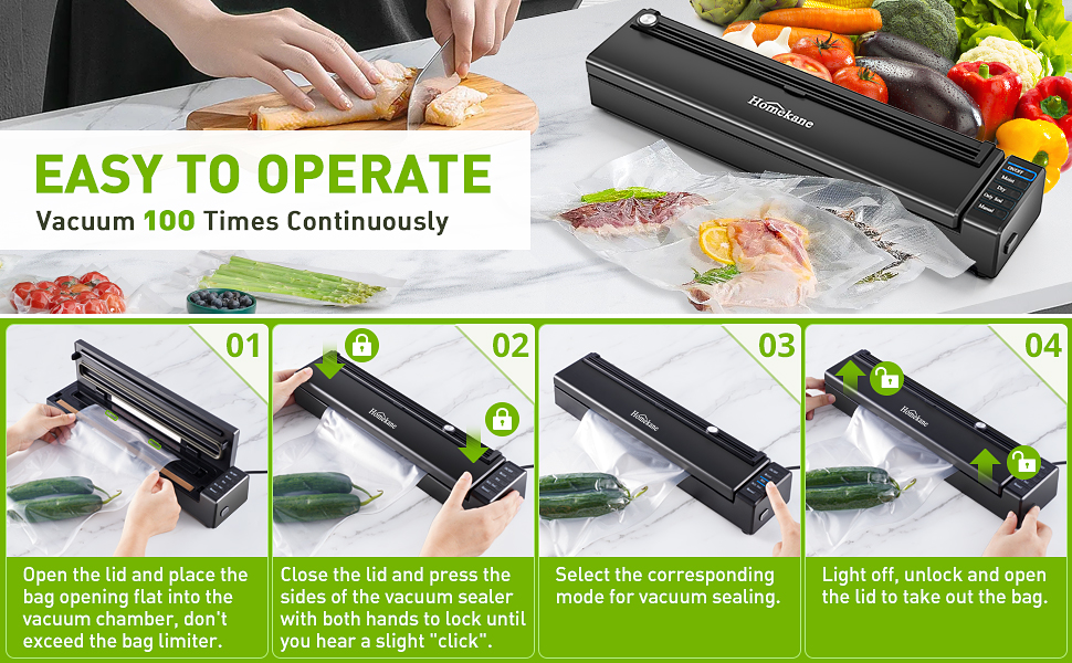 Amazon.com: HOMEKANE Vacuum Sealer Machine 80kPa with Dry & Moist Automatic Modes Built-in ...