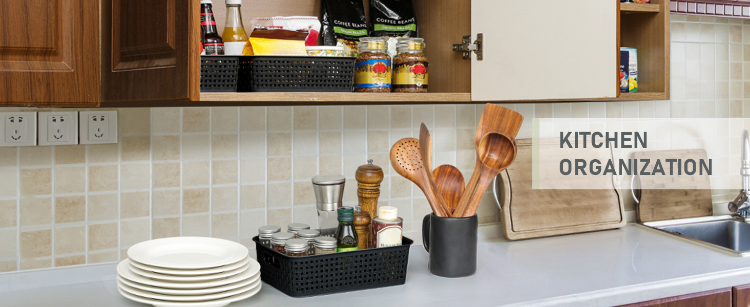 Amazon.com - [ 8 Pack ] Plastic Storage Baskets, Small Pantry ...