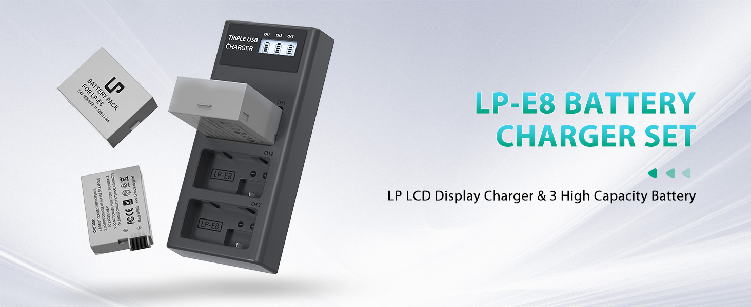 Amazon.com : LP-E8 Battery Charger Set, LP 3 Pack LP-E8 Replacement Battery & Triple Slot ...