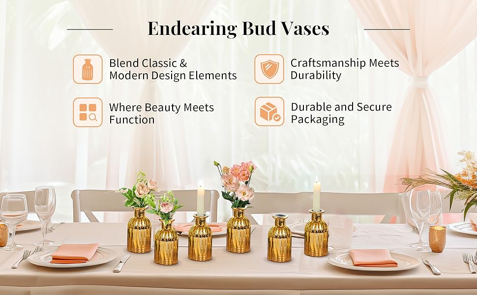 Amazon.com: NUPTIO Bud Vases Small Gold: 12 Pcs Glass Vase Set in Bulk for Flowers - Mini ...