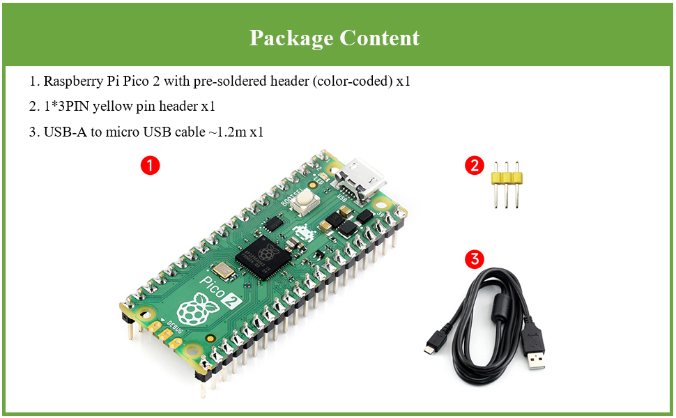 Amazon.com: Pico 2 Kit with Color Pre-Soldered Header Compatible with Raspberry Pi Pico 2 ...