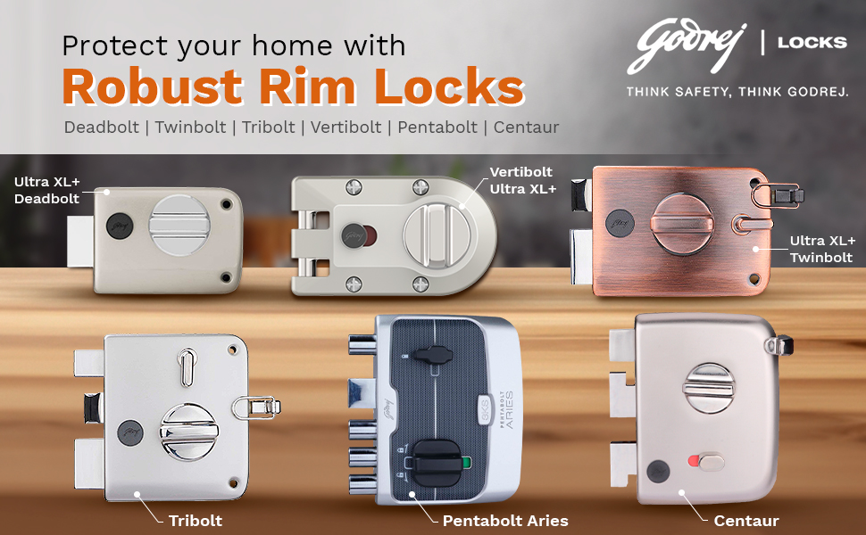 Godrej Rim Lock I Twinbolt Ultra XL+ I 1CK Latchbolt I for Inside Opening Door l Left/Right ...