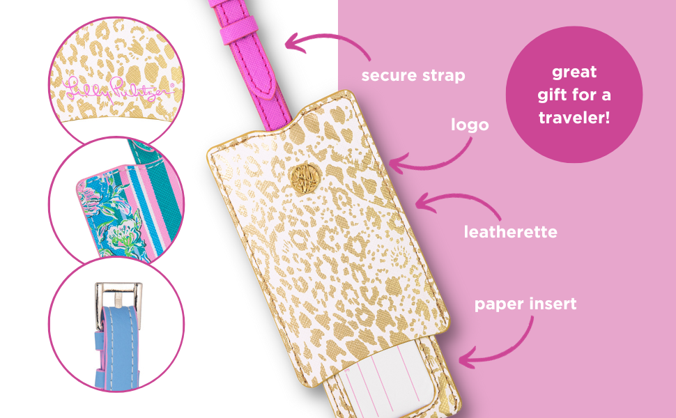 Amazon.com: Lilly Pulitzer Leatherette Luggage Tag with Secure Strap, Colorful Suitcase ...