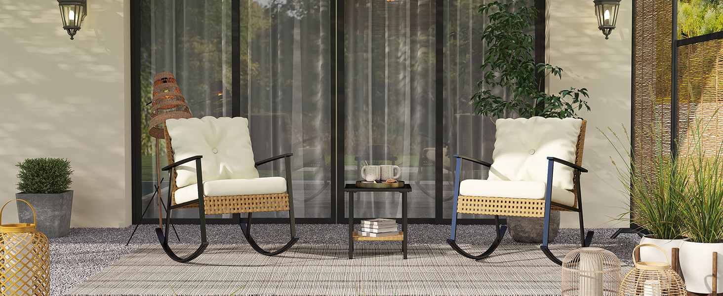 Amazon.com: LEX CRAFT 3 Piece Outdoor Rocking Chairs, Outdoor Patio Furniture Set with Thick ...