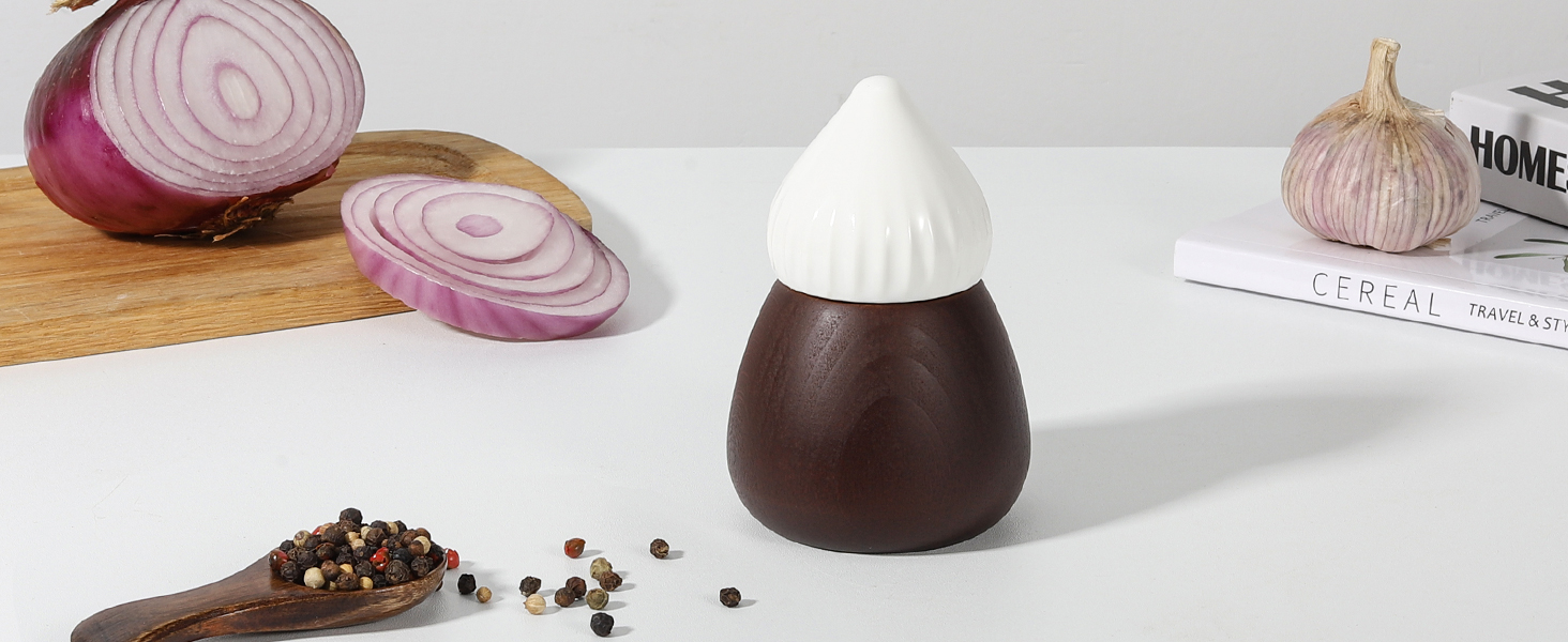 Amazon.co.jp: VKCHEF ペッパーミル 木製 オニオン岩塩 ミル ソルトミル 卓上 調味料 ミル 塩胡椒挽き 粗さ挽き調節可能 セラミック ミル 調味料入れ 天然ブナ木材 黒 ...