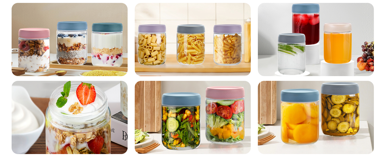 Amazon.com: MR.KIANGCI 6 Pack Overnight Oats Containers with Lids, Glass Jar Mason Jars 16 OZ ...