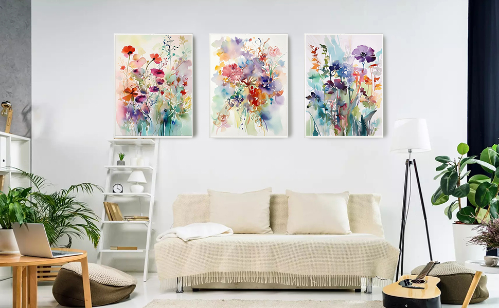 Herfair Bilder Wohnzimmer 3er Set, Bunt Blumen Poster Schlafzimmer Wandbilder, Stilvolle ...
