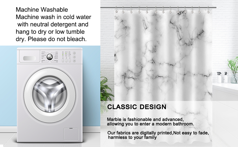 Amazon.com: ZTTXL Gray -White Marble Shower Curtain, Abstract Modern Decor Fabric Shower Curtain ...