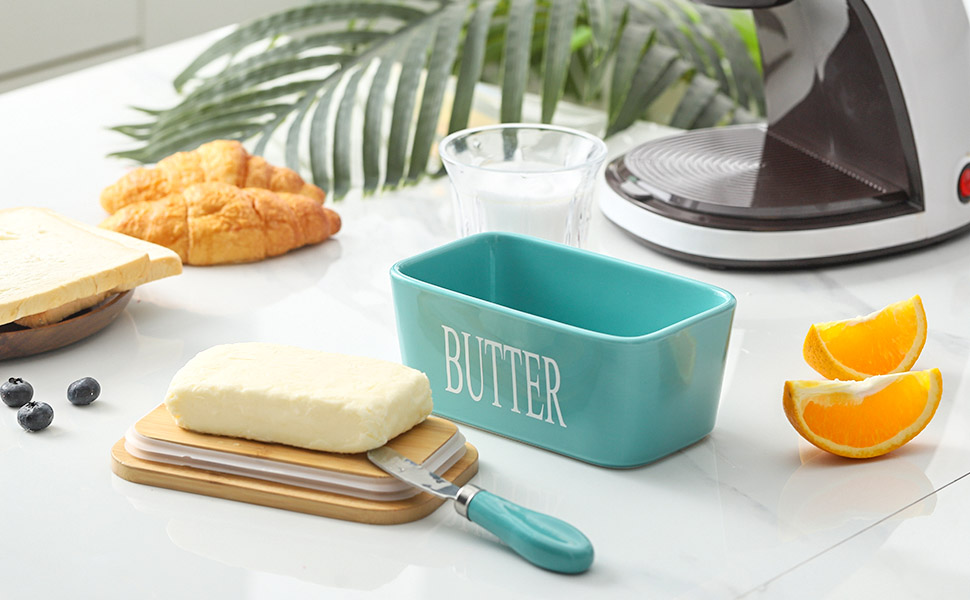 Amazon.com | Hasense Butter Dish, Ceramic Butter Container with Lid Holds For Countertop, Large ...