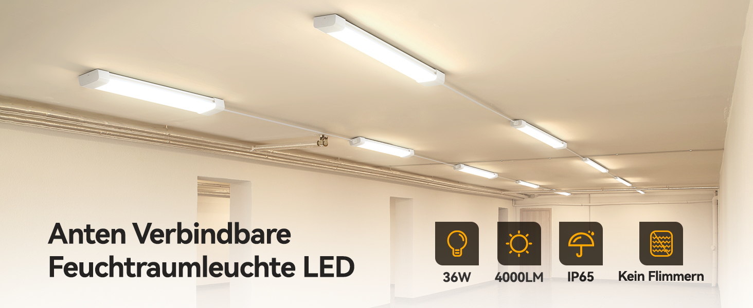 Anten LED Feuchtraumleuchte 120cm | 36W Feuchtraumlampe | Neutralweiss 4000K 4000LM ...
