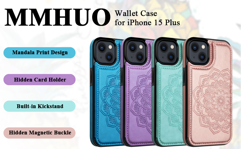 Amazon.com: MMHUO for iPhone 15 Plus Case with Card Holder,Flower Magnetic Buttons Protective ...