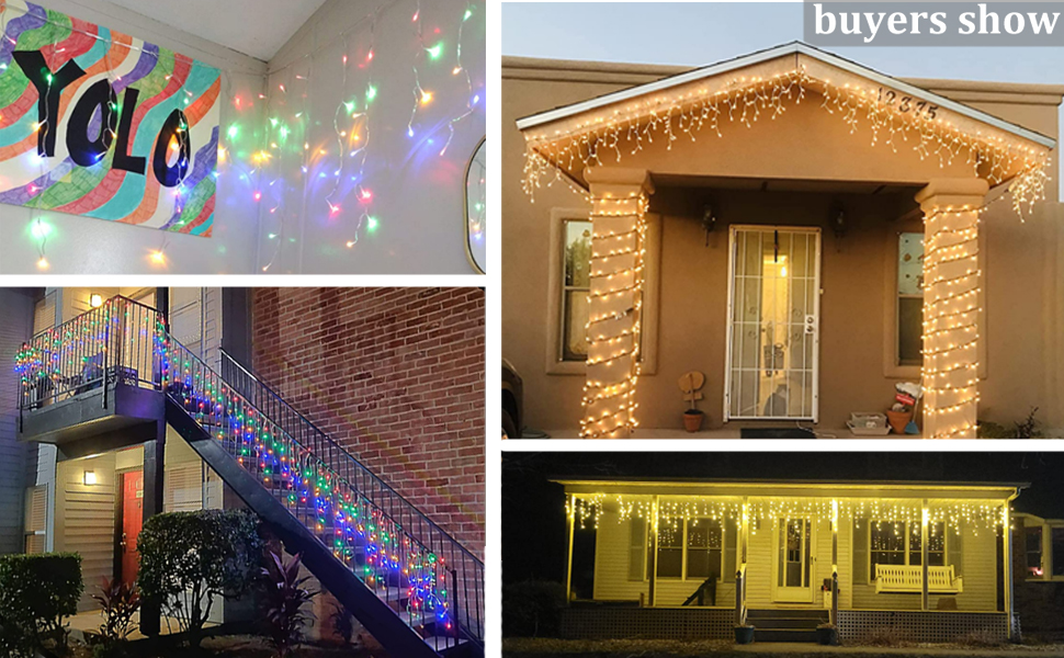DEPOVOR Christmas LED Icicle Curtain Fairy Lights Outdoor Indoor ...