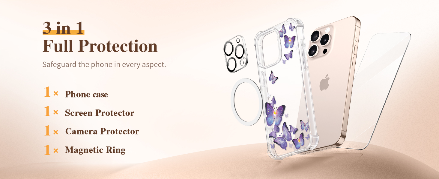 Amazon.com: GVIEWIN for iPhone 16 Pro Max Case with Screen Protector & Camera Lens Protector ...