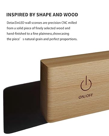 DetarZinLED Battery Operated Wall Sconces Set of 2,Rechargeable Wall Lights Wood,Stick On Wall ...