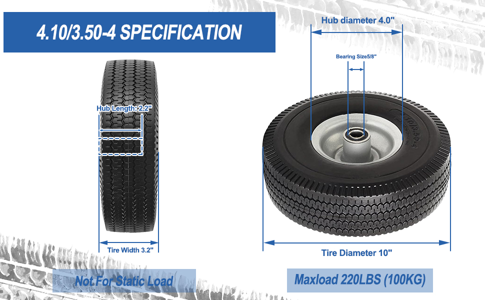 Amazon.com: 4.10/3.50-4 Tire and Wheel Flat Free,Solid 4.10/3.50-4 Tires with 5/8”Axle Bore Hole ...