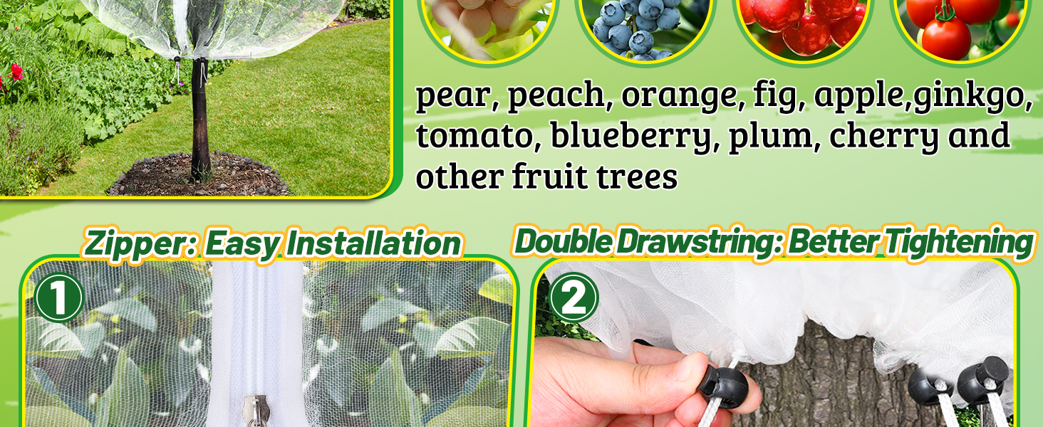 Amazon.com : Easy Installation Fruit Tree Netting with Zipper & Drawstring - 6.2x6.2ft Ultra ...