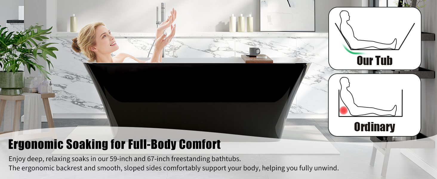 59" Freestanding Bathtub Acrylic Oval Soaking Tub, Chrome Drain and ...