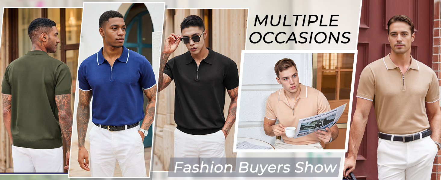 COOFANDY Mens Zipper Casual Stripe Knit Polo T Shirt Lightweight Moisture Wicking Golf, Black ...