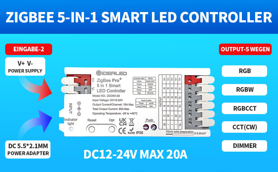 Smart 5 in 1 ZigBee 3.0 LED Streifen Controller Pro für RGBCCT RGBW RGB ...
