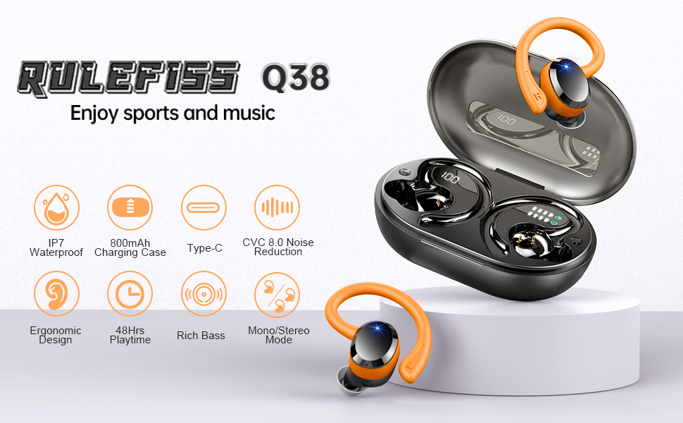 Amazon.com: Wireless Earbuds Sport, Bluetooth 5.3 Headphones Bass Hi-Fi ...