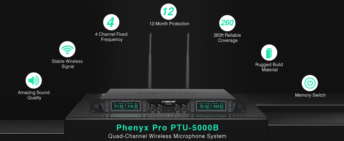 Amazon.com: Wireless Microphone System, Phenyx Pro 4-Channel UHF Wireless Mic Set with Handheld ...