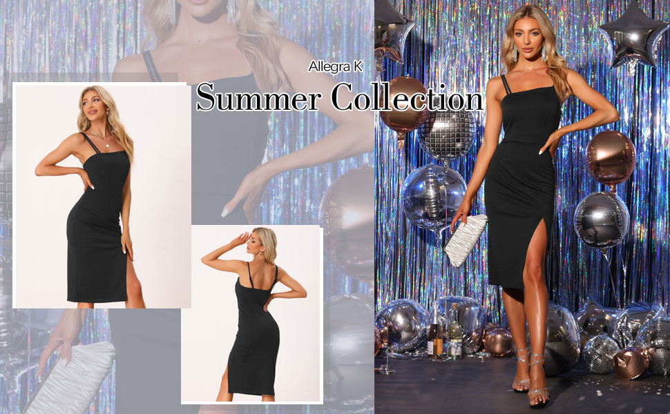 Amazon.com: Allegra K Women's Spaghetti Strap Dress Sleeveless Split ...