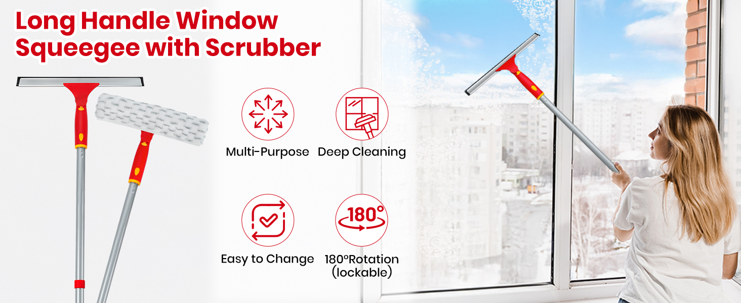 Amazon.com: Window Cleaning Kit with Rotatable Squeegee and Microfiber Scrubber Window Cleaner ...
