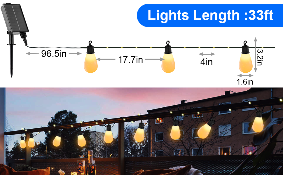 MERRIMAX M Solar String Lights Outdoor 33 Feet 100 LED with 20 S11 ...