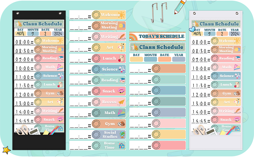 Amazon.com: Sunboom Daily Schedule Pocket Chart for Classroom with 24 ...