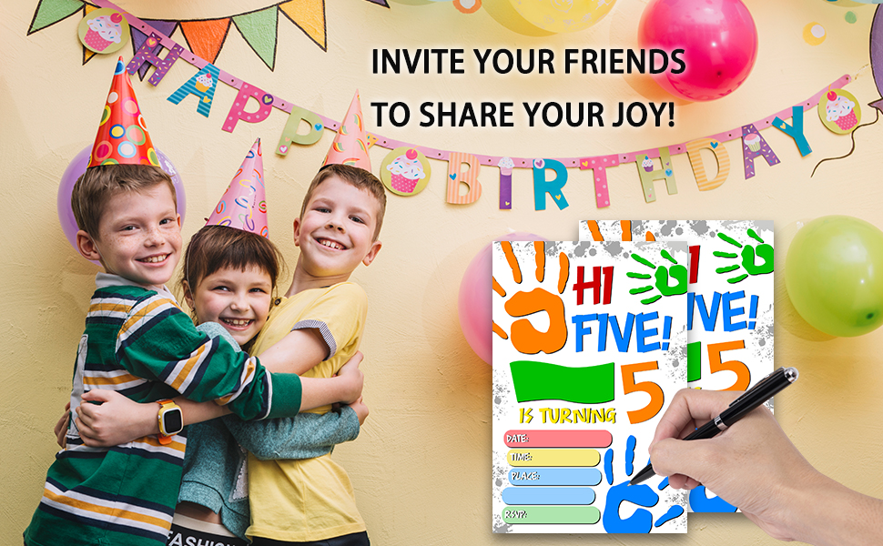 Amazon.com : DETIHO 4" x 6" Hi Five Birthday Party Invitation Cards With Envelopes - Five Years ...