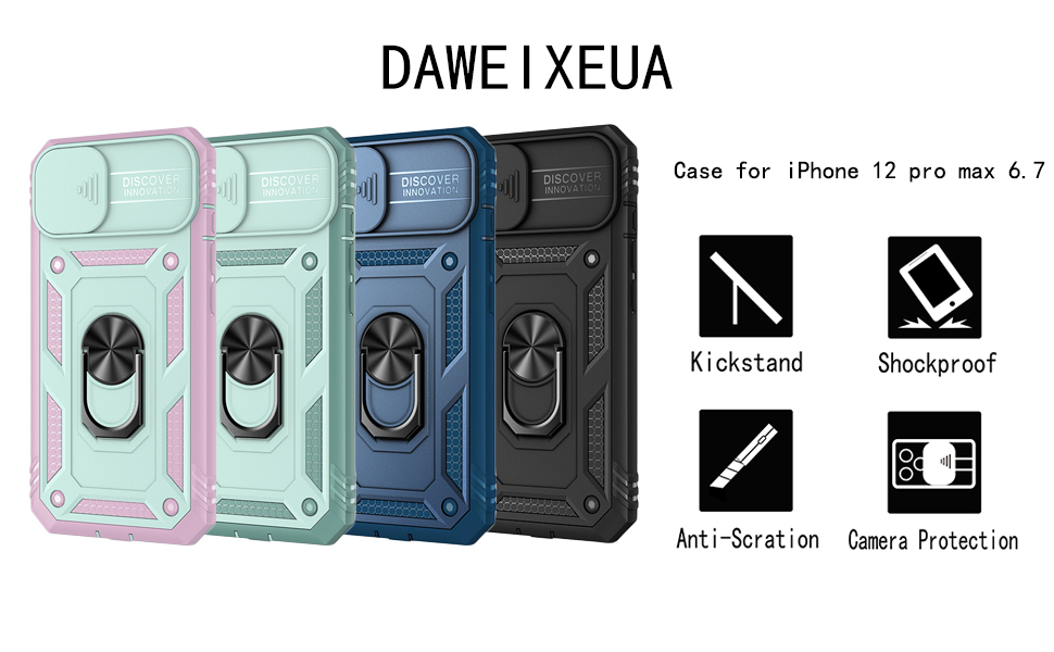 Amazon.com: DAWEIXEAU Case for iPhone 12 Pro Max, Shockproof Impact Resistant with Slide Lens ...