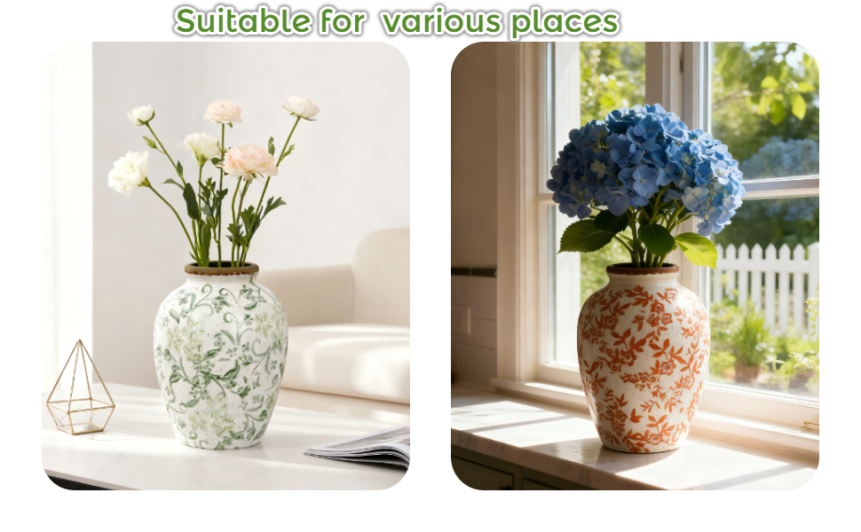 Amazon.com: Nature Crafted 8.2 inch Green and Beige Vintage Ceramic Vase, Chinoiserie Floral ...